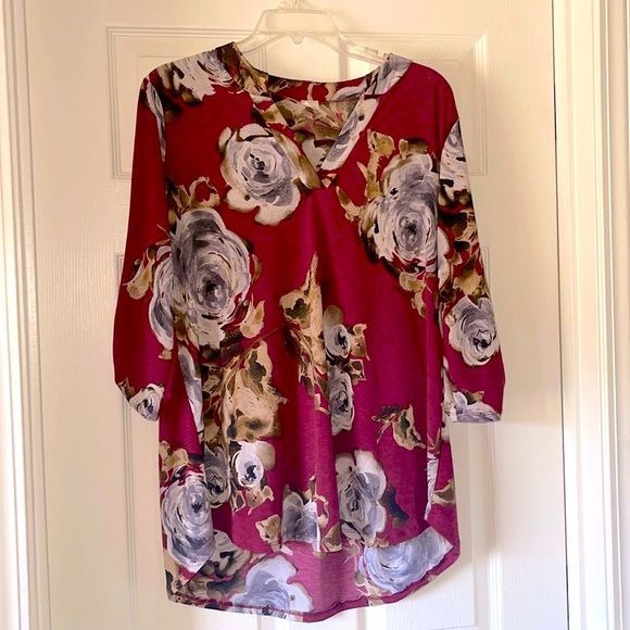 Sew In Love | Tops | Burgundy Flower Blouse | Poshmark